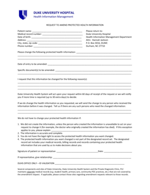 Fillable Online dukehealth REQUEST TO AMEND PROTECTED HEALTH ...