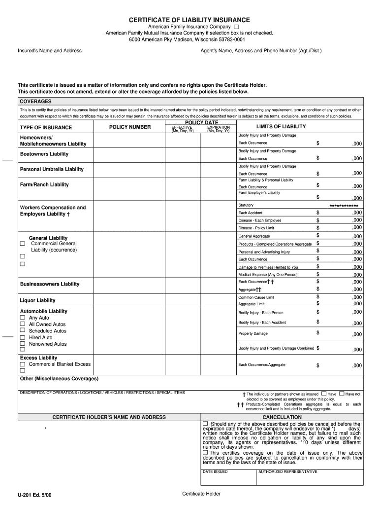 Fillable Online CERTIFICATE OF LIABILITY Fax Email Print - pdfFiller