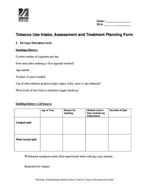 Fillable Online umassmed Tobacco Use Intake, Assessment and Treatment ...
