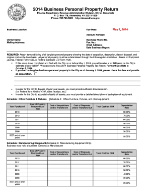 Fillable Online alexandriava 2014 Business Personal Property Return ...