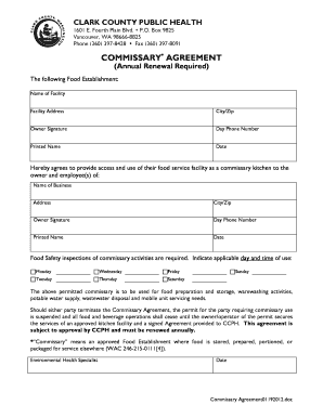 Fillable Online clark wa COMMISSARY* AGREEMENT - Clark County - clark ...