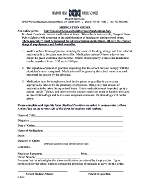 Fillable Online sbo nn k12 va Medication Form and Asthma Action Plan ...