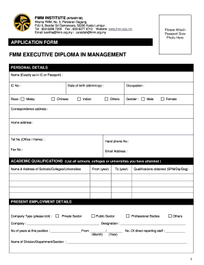 Fillable Online Application Form FMM Executive Diploma in Management ...