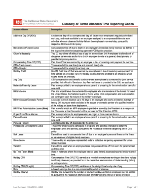 Fillable Online csuci Glossary of Terms AbsenceTime Reporting Codes Fax Email Print - pdfFiller