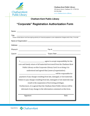 Fillable Online chatham-kent Corporate Registration Authorization Form ...