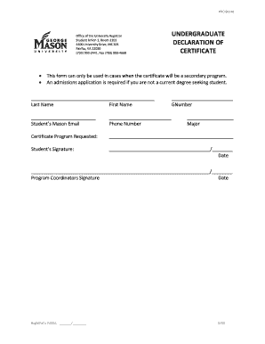 Fillable Online registrar gmu Undergraduate declaration of ...
