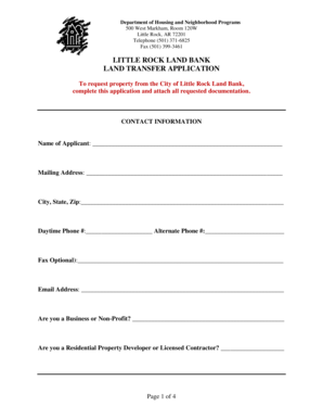 Fillable Online littlerock Land Transfer Application - City of Little Rock - littlerock Fax ...