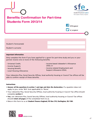 Fillable Online Benefits Confirmation for Part-time Students Form 2013/ ...