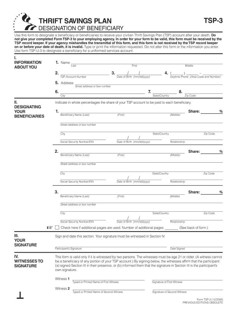 Fillable Online Dcaa TSP 3 Designation Of Beneficiary DCAA Fax Email