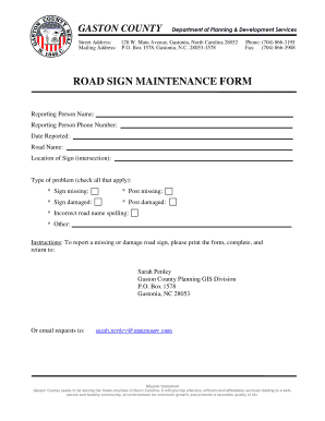 Fillable Online ROAD SIGN MAINTENANCE FORM Fax Email Print - pdfFiller
