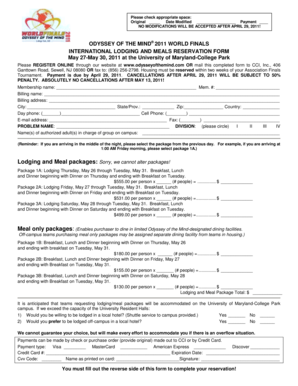 Fillable Online International Lodging & Meal Reservation Form - Odyssey ...