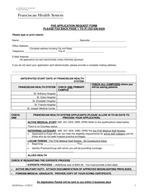 Fillable Online fhshealth FHS APPLICATION REQUEST FORM PLEASE FAX BACK ...
