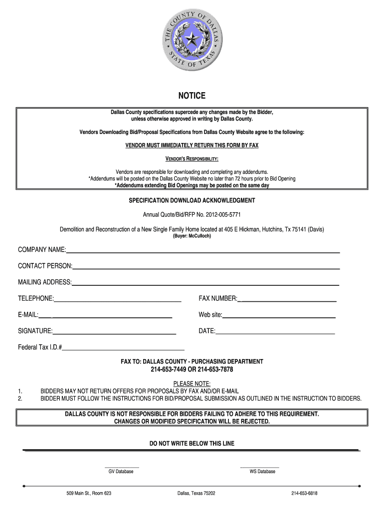 Fillable Online dallascounty NOTICE - Dallas County - dallascounty Fax ...