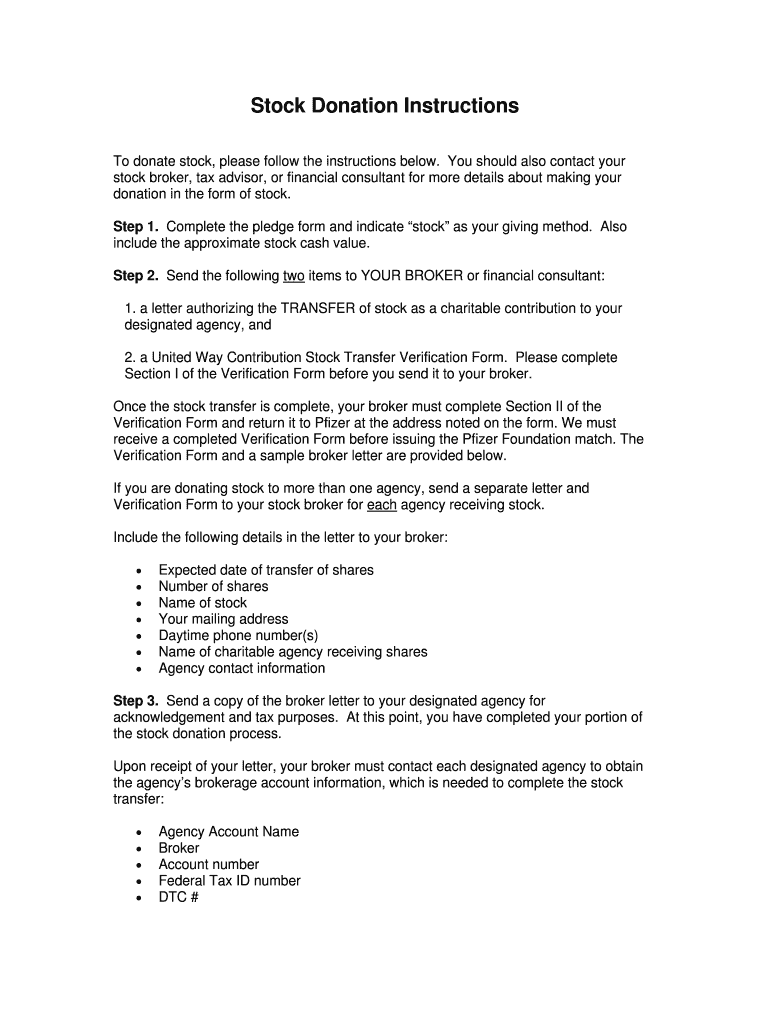 Fillable Online Stock Donation Instructions Fax Email Print - pdfFiller