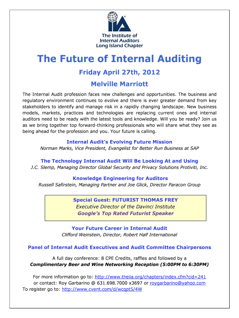 Fillable Online theiia The Future of Internal Auditing - The Institute ...