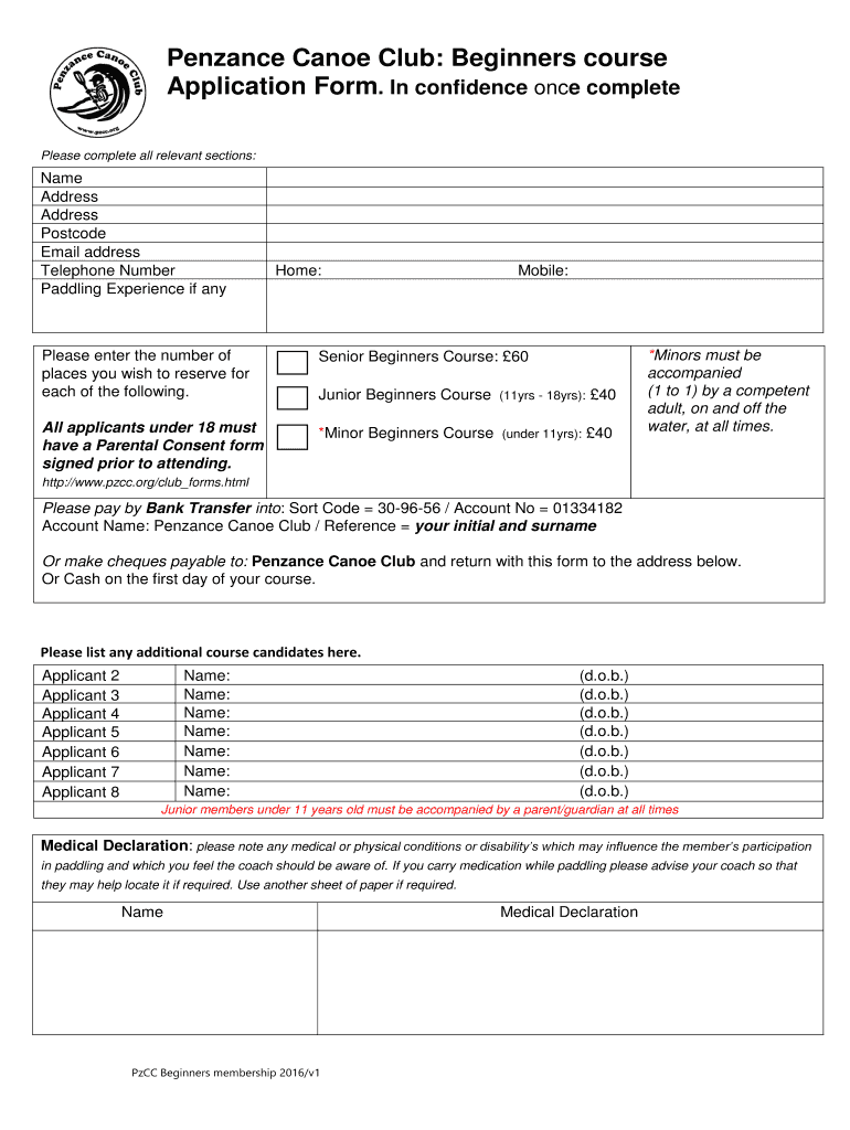 Fillable Online Penzance Canoe Club: Beginners course Fax Email Print - pdfFiller