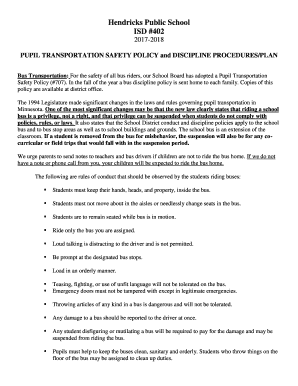 Fillable Online PUPIL TRANSPORTATION SAFETY POLICY and DISCIPLINE ...