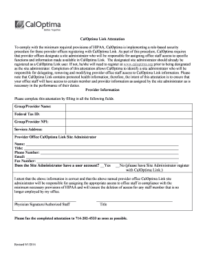 Fillable Online CalOptima Link Attestation Fax Email Print - pdfFiller