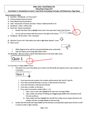Fillable Online Excel Basics 1: Introduction to Excel 1: Excel Grid, Formatting, Formulas, Cell ...