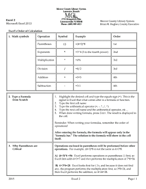 Fillable Online Excels Order of Calculation Fax Email Print - pdfFiller