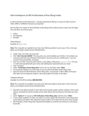 Fillable Online How to Request an IRS Verification of Non-filing Letter ...