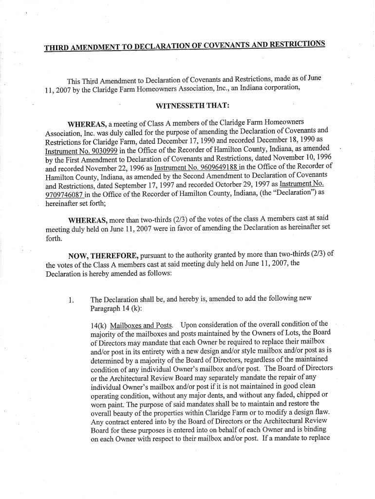 Fillable Online THIRD AMENDMENT TO DECLARATION OF COVENANTS Fax Email Print - pdfFiller