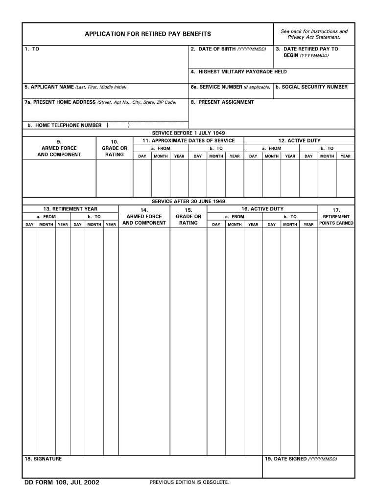 Fillable Online RETIRED PAY APPLICATION CHECKLIST Fax Email Print - pdfFiller