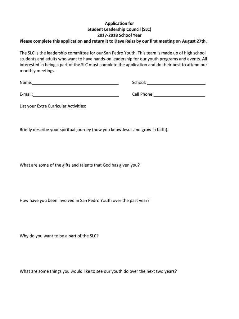 Fillable Online Student Leadership Council (SLC) Fax Email Print - pdfFiller