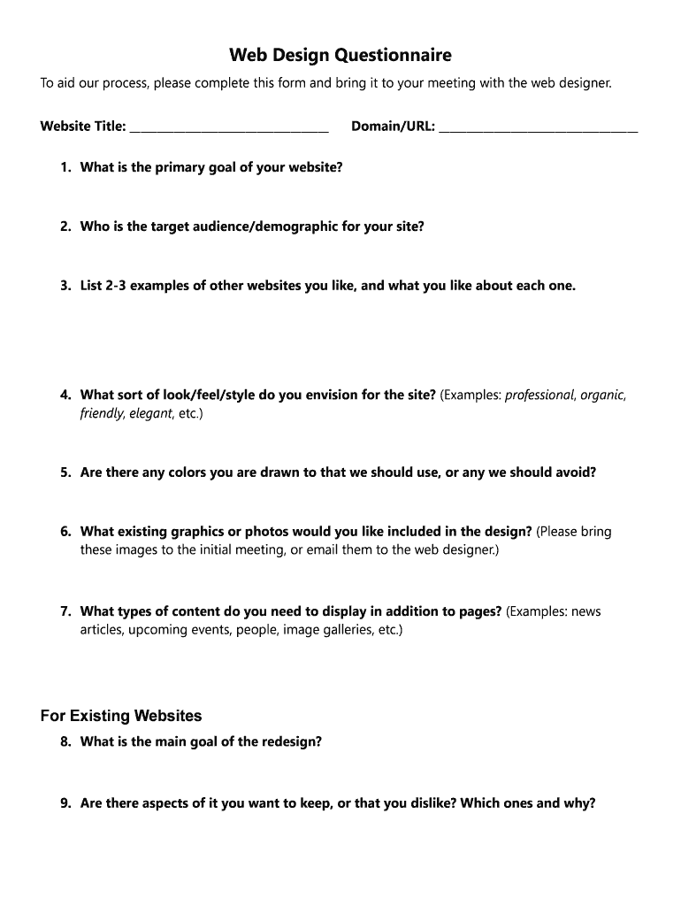 Fillable Online Web Design Questionnaire Fax Email Print - pdfFiller