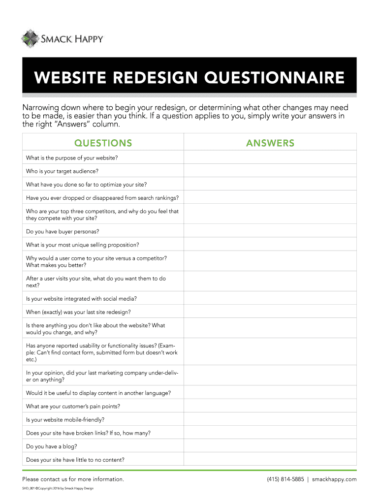 Fillable Online WEBSITE REDESIGN QUESTIONNAIRE Fax Email Print - pdfFiller