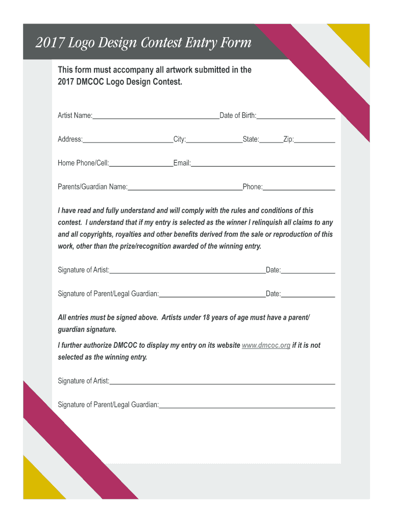 Fillable Online 2017 Logo Design Contest Entry Form Fax Email Print ...