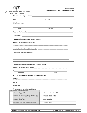 CENTRAL RECORD TRANSFER Doc Template | pdfFiller