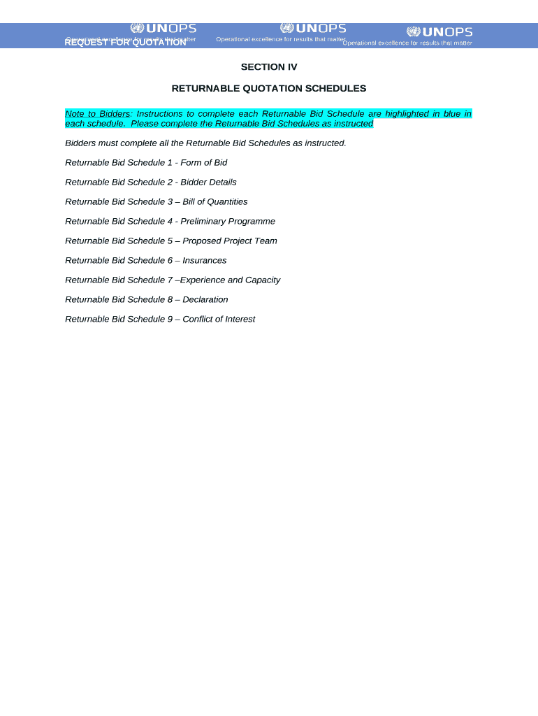 Returnable quotation Schedules Doc Template | pdfFiller