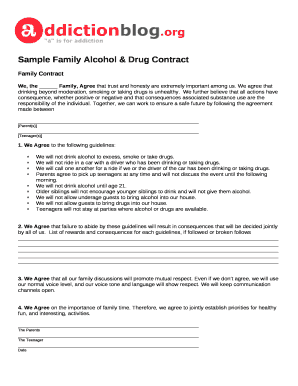 Sample Family Alcohol & Drug Contract Doc Template | pdfFiller