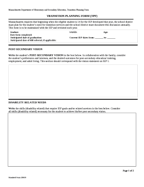TRANSITION PLANNING (TPF) Doc Template | pdfFiller