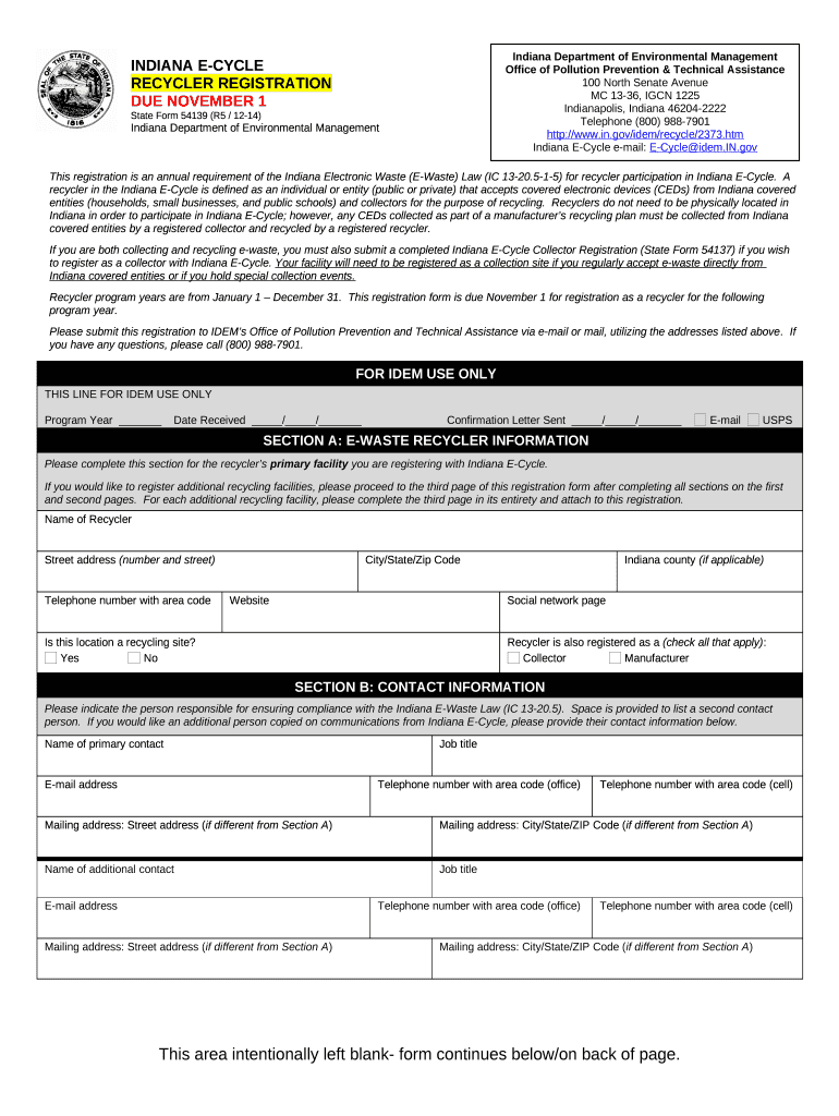 INDIANA E-CYCLE Doc Template | pdfFiller