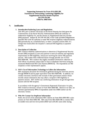Supporting Statement for SSA-8203-BK Doc Template | pdfFiller