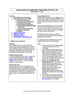 Instructions for Application Data Sheet 37 CFR 1 Doc Template | pdfFiller