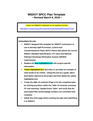 WSDOT SPCC Plan Template Doc Template | pdfFiller