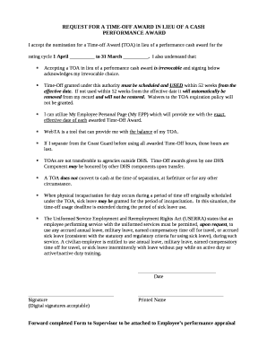 REQUEST FOR A TIME-OFF AWARD IN LIEU OF A CASH Doc Template | pdfFiller