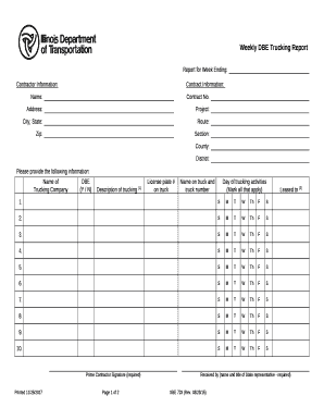Weekly DBE Trucking Report Doc Template | pdfFiller