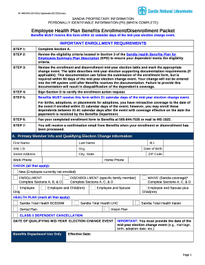 Employee Health Plan Benefits Enrollment/Disenrollment Packet Doc ...