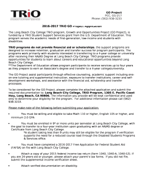 2016-2017 TRiO GO Project Application Doc Template | pdfFiller
