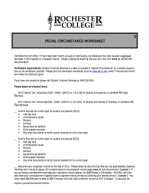 SPECIAL CIRCUMSTANCE WORKSHEET Doc Template | pdfFiller