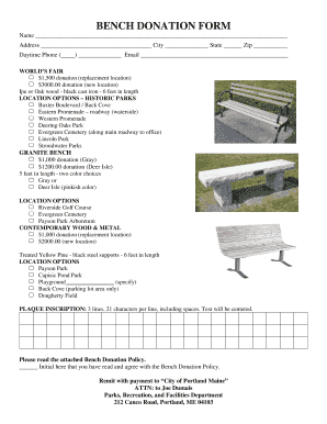 Fillable Online BENCH DONATION FORM Fax Email Print - pdfFiller