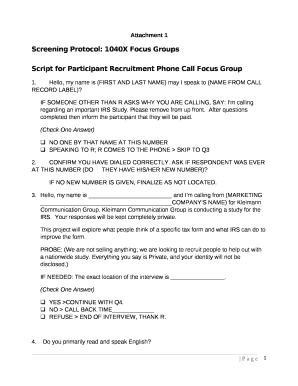 Screening Protocol: 1040X Focus Groups Doc Template | pdfFiller
