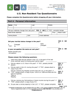 Non-Resident Tax Questionnaire Doc Template | pdfFiller