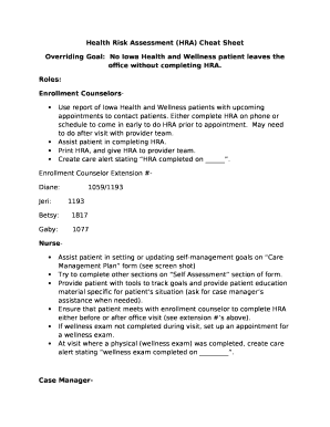 Health Risk Assessment (HRA) Cheat Sheet Doc Template | pdfFiller