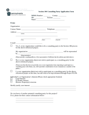 Section 106 Consulting Party Application Doc Template | pdfFiller