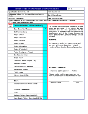 REVIEW OF NEW SPECIFICATION OR SPECIFICATION CHANGE Doc Template ...